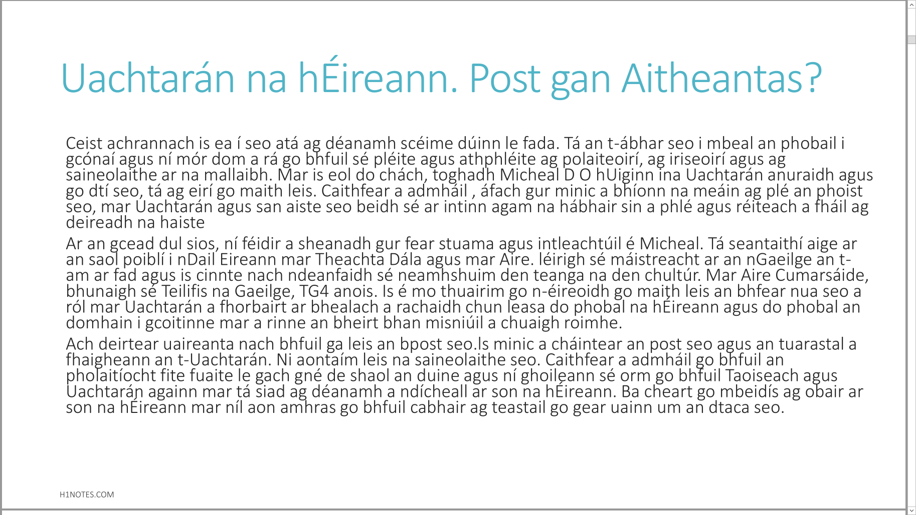 About H1 Notes A1 Standard Leaving Certificate Project And Notes